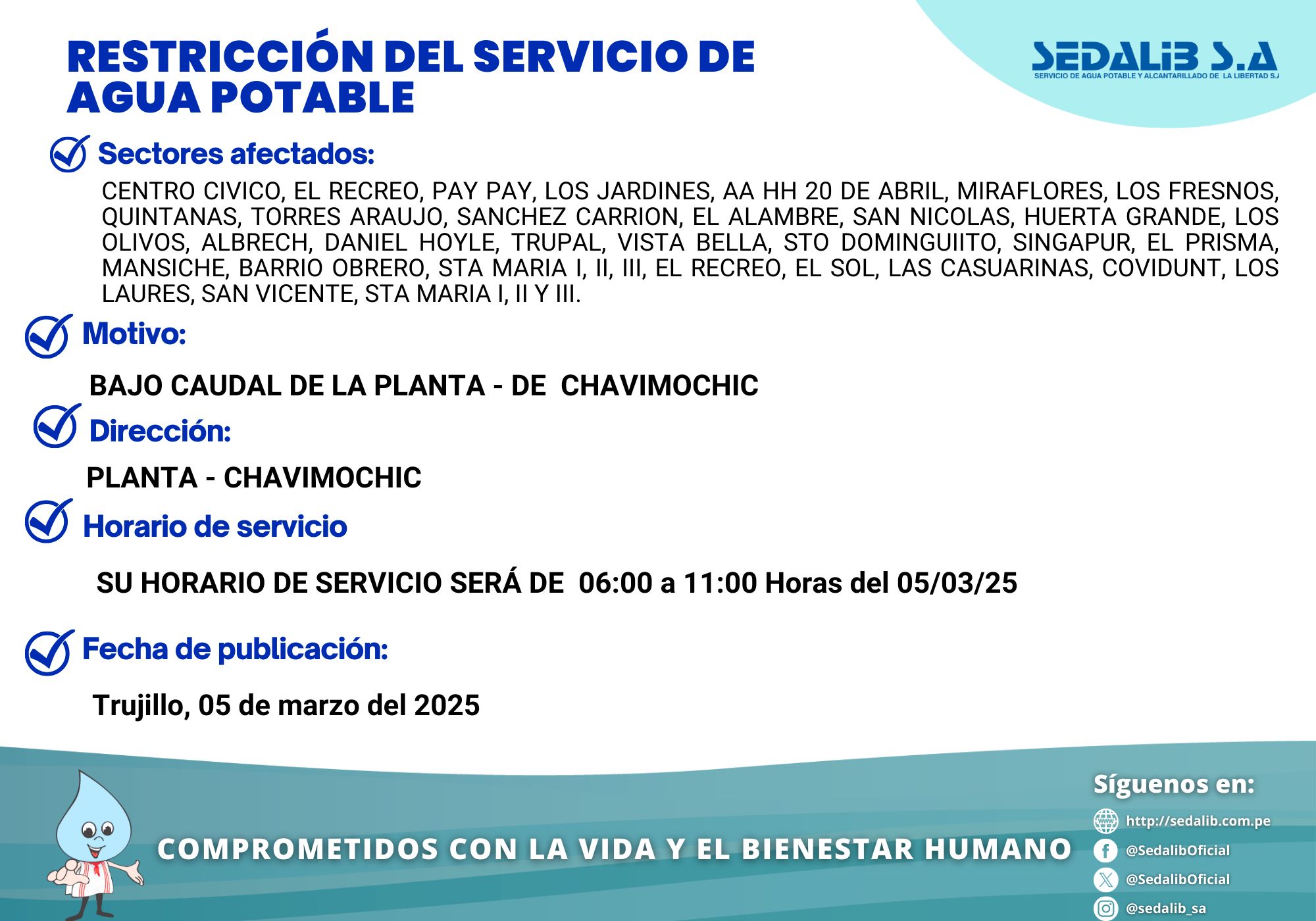 Sedalib restringe el servicio de agua potable en Trujillo - CAUSA JUSTA